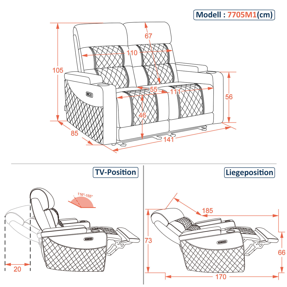 MCombo 2 Sitzer Elektrisch Fernsehsessel, Zero-Gravity-Kinosessel mit LED – MCombo.de